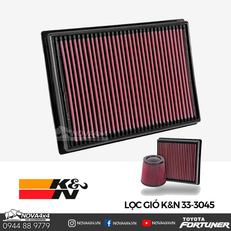 Lọc gió Toyota Hilux & Toyota Fortuner | K&N 33-3045 Hoa Kỳ