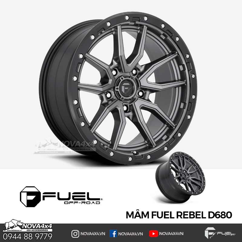 Mâm Fuel Rebel D680 | Màu Ghi kích thước 17" | Design in USA