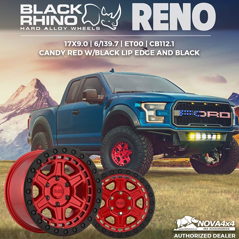 Mâm Black Rhino Reno - 17 inch - Màu sơn Đỏ Candy trẻ trung-cá tính
