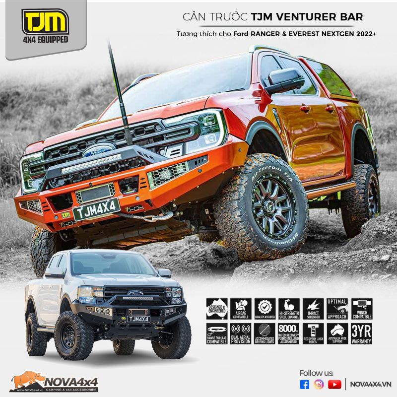 Thanh Top Hoop tương thích cản TJM Venturer Ford Ranger 2023