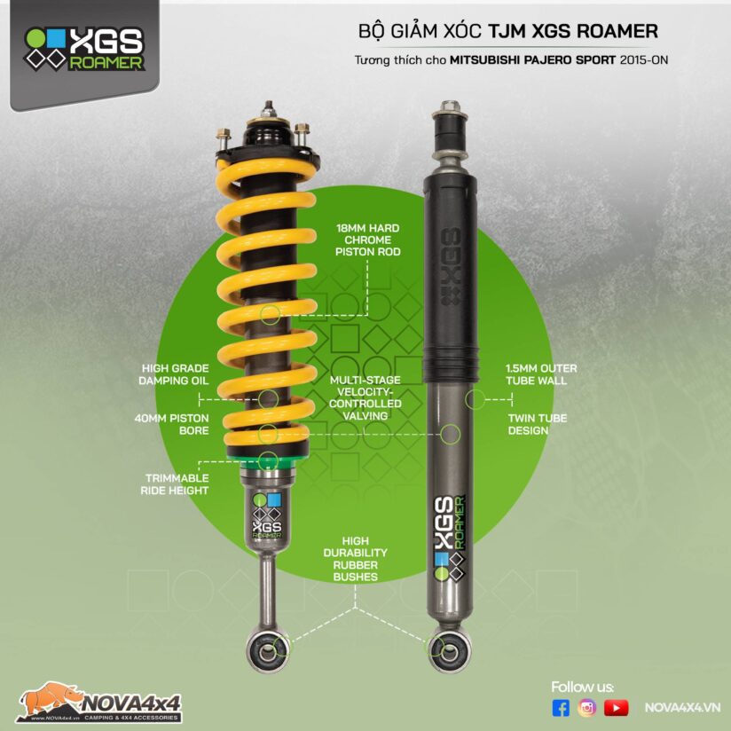 Giảm xóc TJM XGS Roamer cho Mitsubishi Pajero Sport 2015 ON - Nova4x4