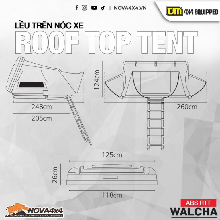 Lều dã ngoại mui cứng TJM Walcha ABS Roof Top Tent - Nova4x4